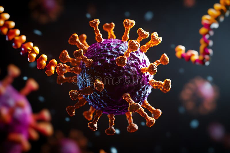 A Microscopic View of a Virus with Spiky Proteins, Surrounded by Other ...