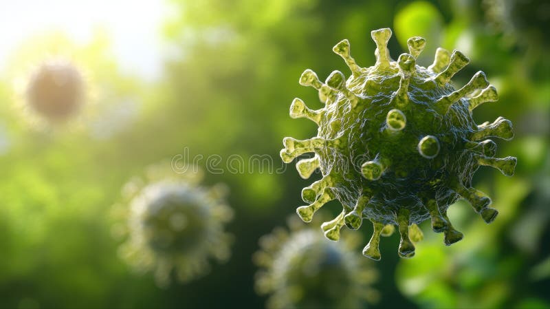 Microscopic View of a Virus Surrounded by Greenery, Symbolizing Nature ...