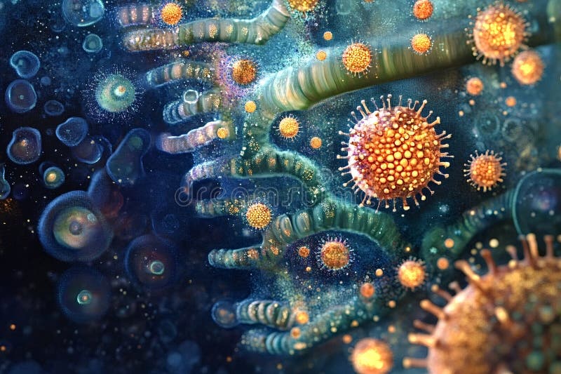 Microscopic View of Viruses Attacking Cells and Causing Infection Stock ...