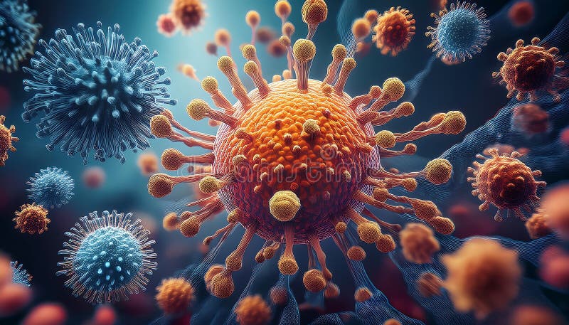 Microscopic View of Viruses Attacking Cells, a Visualization of ...