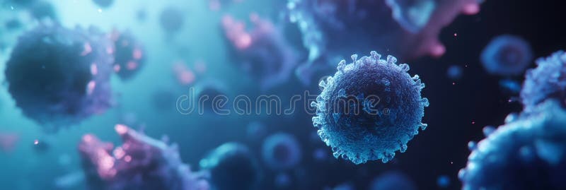 Microscopic View of Viruses Blue Background Banner with Ample Space for ...