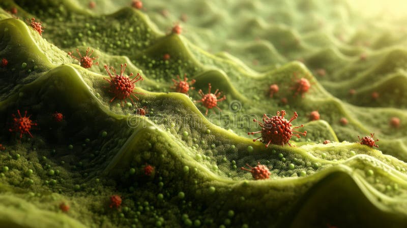 Microscopic View of Viruses on Cell Surface Stock Illustration ...