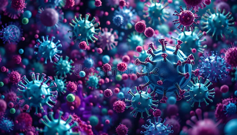 Microscopic View of Viruses: a 3D Render of Viral Particles Stock ...