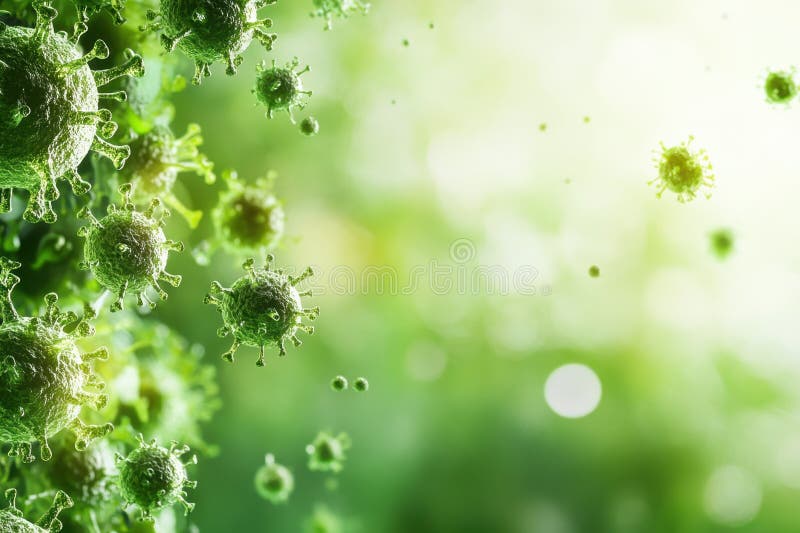 Microscopic View of Viruses in a Green Environment Illustrating ...