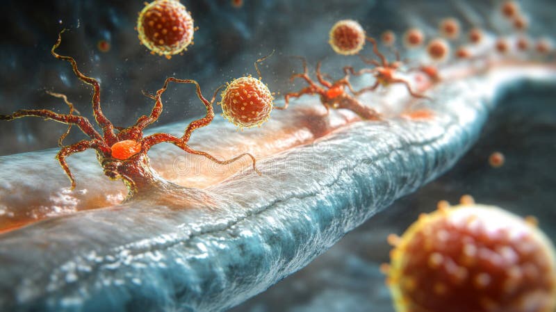 Microscopic View of Viruses Infecting a Cell Stock Illustration ...