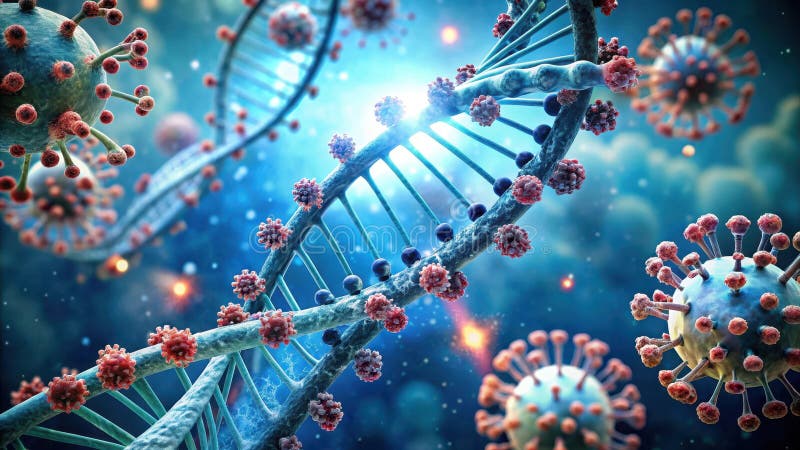 Microscopic View of Viruses Interacting with a Dna Double Helix a ...