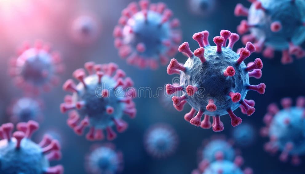 Microscopic View of Viruses. Virus Particles Float in Dark Background ...