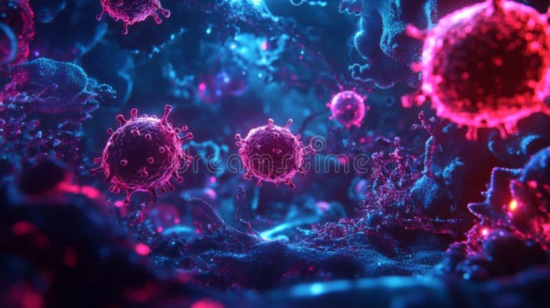 Microscopic View of Viruses in Vivid Colors Stock Illustration ...