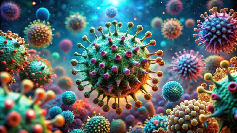 Microscopic View of Vividly Colored Viruses and Microbes in a Complex ...