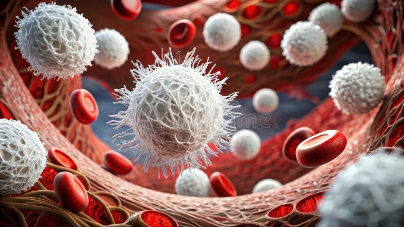 Microscopic View of White Blood Cells and Red Blood Cells Flowing ...