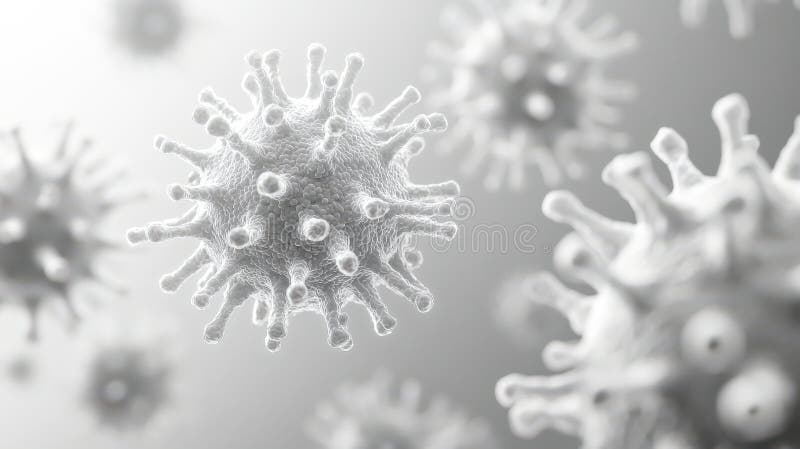 Microscopic View of White Virus Particles on a Grey Background ...