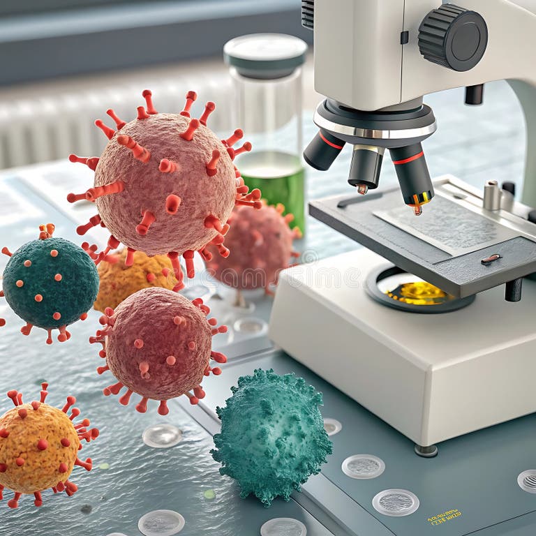 Microscopic Virus Analysis 3D Render of Viruses Under Microscope Stock ...
