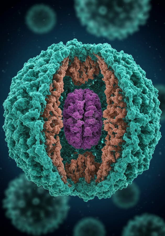 Microscopic Virus Cell Structure: Teal and Purple 3D Render Stock ...
