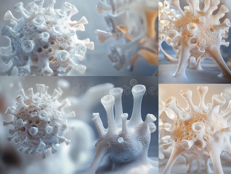 Microscopic Virus Collage, Detailed 3D Render of High Quality Image ...