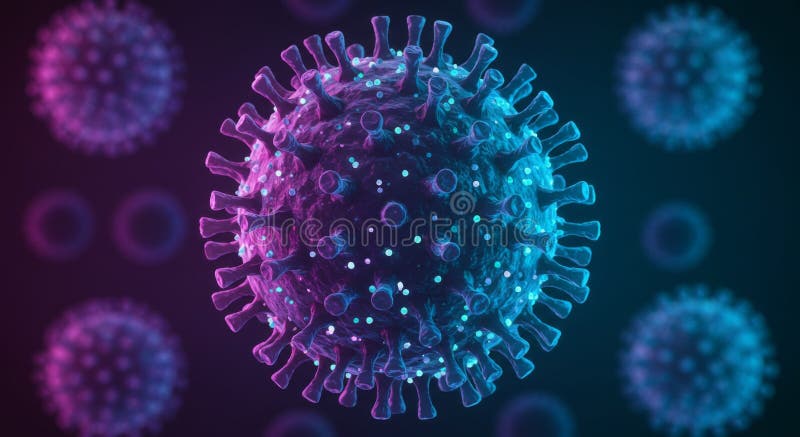 Microscopic Virus 3D Rendering Purple Blue Stock Illustration ...