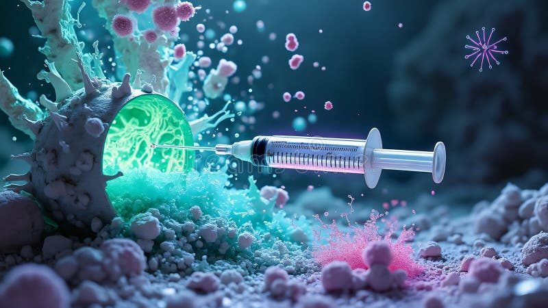 Microscopic Virus Injection, Syringe Piercing Good Resolution Stock ...