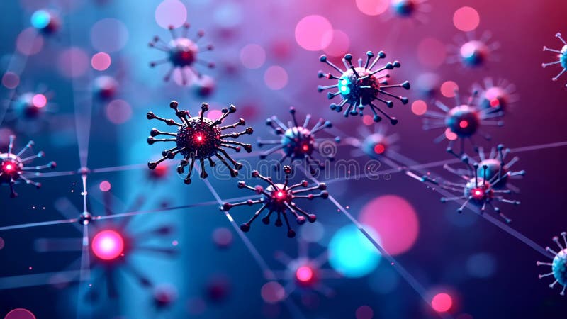 Microscopic Virus Network: a 3D Render of Virus Particles ...