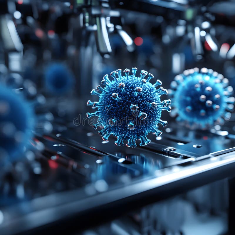 Microscopic Virus Particle on Metallic Surface Detailed 3D Render Stock ...