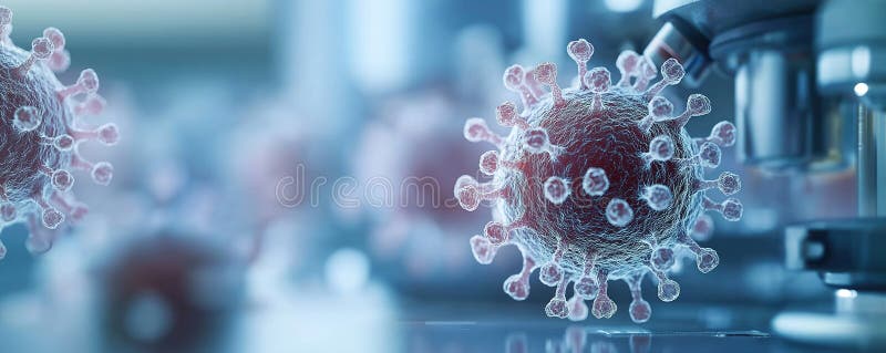 Microscopic Virus Particle Under Laboratory Examination. Close-up View ...