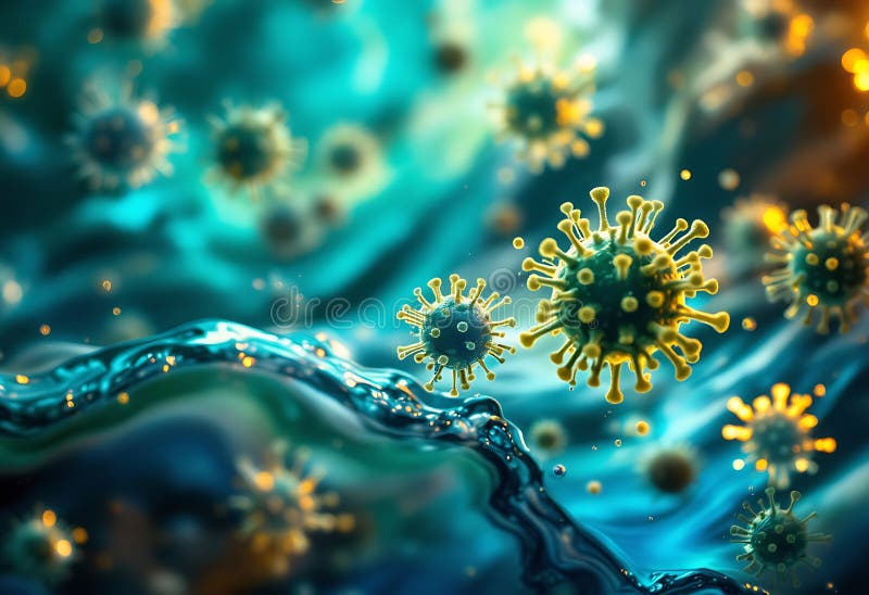 Microscopic Virus Particles in Liquid Abstract Stock Illustration ...