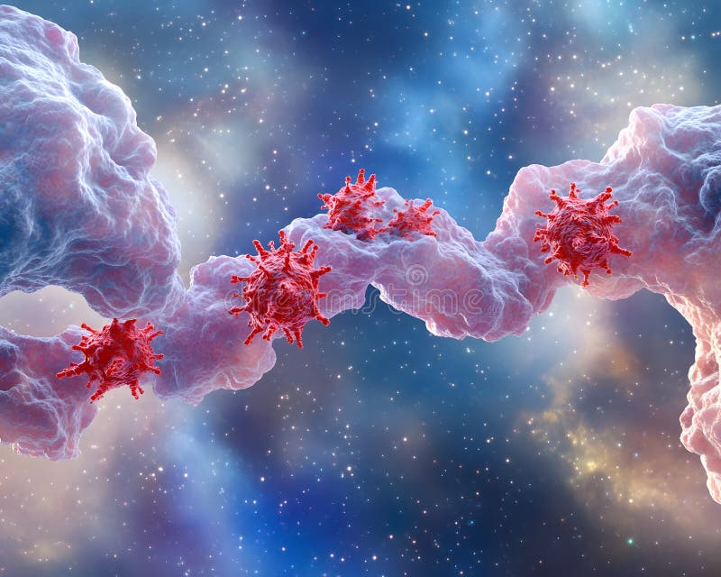 Microscopic Viruses Attacking Cell in Space Nebula Good Resolution ...