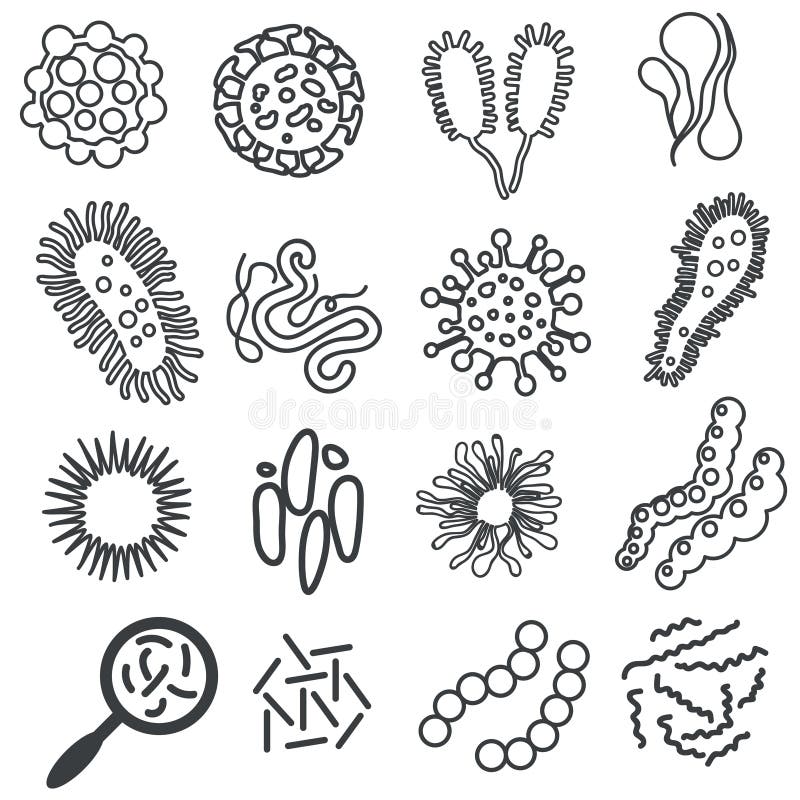 Microscopic Viruses Linear Design, Various Shape. Bacteria Infection ...