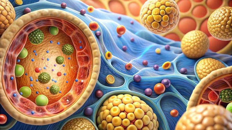 Microscopic Voyage A Journey Through Adipose Tissue Generative Ai Stock Illustration