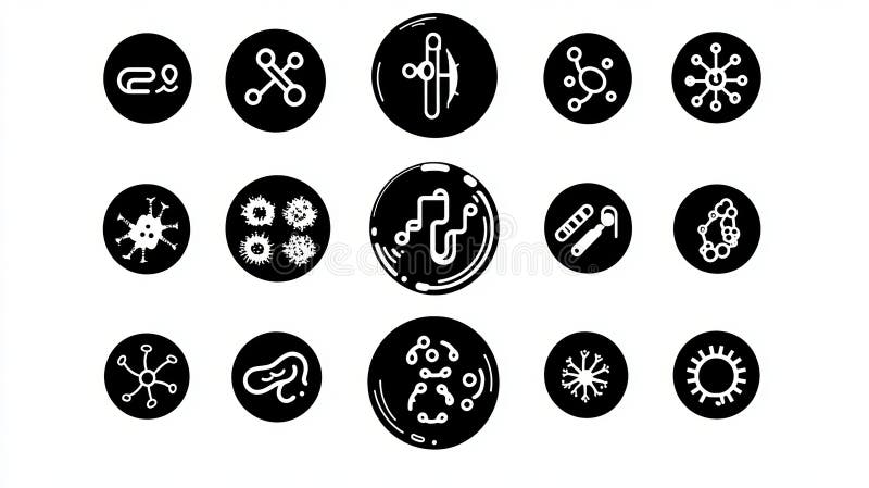 Microbe & Molecule Icons Stock Illustration - Illustration of treatment ...
