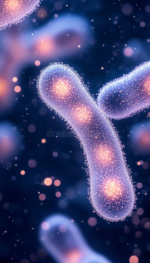 Microscopic World Close-up of Glowing Rod-Shaped Bacteria Cells in a ...