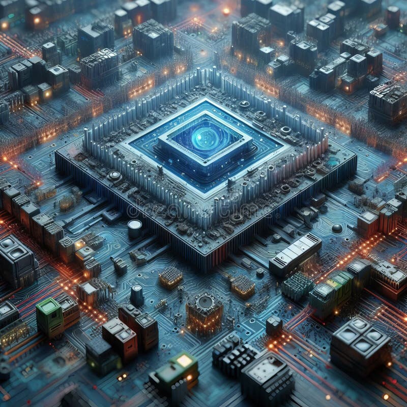 A Microscopic World Inside a Computer Chi with Tiny Circuits Tr Stock ...