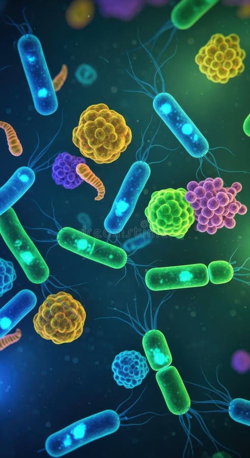 Microscopic World Vibrant Colorful Bacteria and Microorganisms Under ...