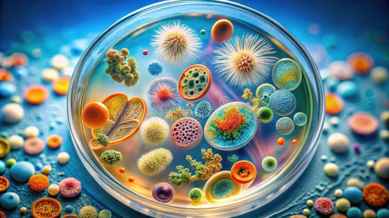 A Microscopic World of Vibrant, Colorful Microorganisms Thriving in a ...