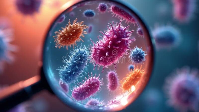 Microscopic World: Viruses and Bacteria Magnified View Under a ...