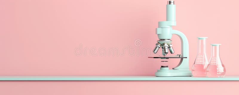 Microscopio Blanco Sobre Fondo Rosa Con Beakers Foto de archivo ...