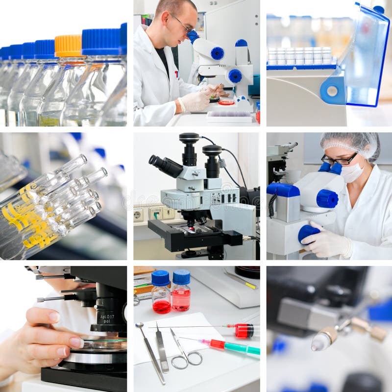 Microscopios En La Configuración Moderna Del Laboratorio, Collage ...