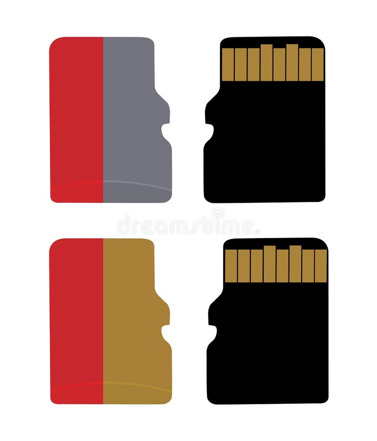 MicroSD Cards Vector Illustration. Two Memory Cards Gray and Gold Stock ...