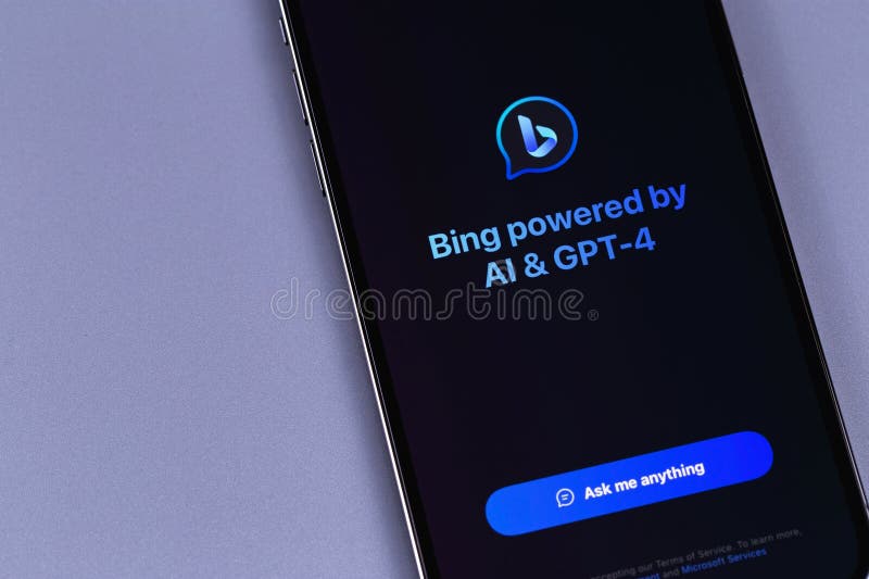 Microsoft Bing Powered by AI and GPT-4 - Mobile App on a Screen ...