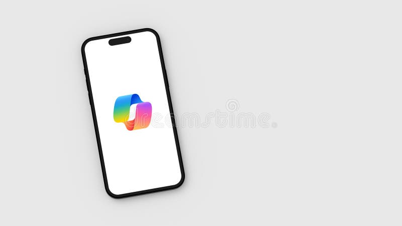 Microsoft Copilot Logo on Mobile Phone Screen on Gray Background with ...
