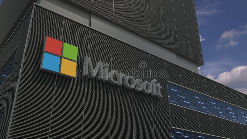 Microsoft Logo on the Modern Building. Editorial 3d Rendering Editorial ...