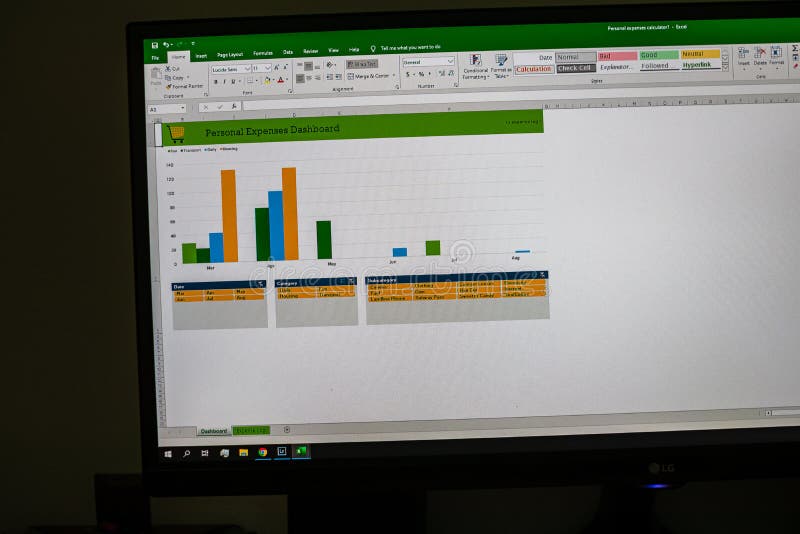 MIcrosoft Office Excel Application, Home Menu on Device Screen ...