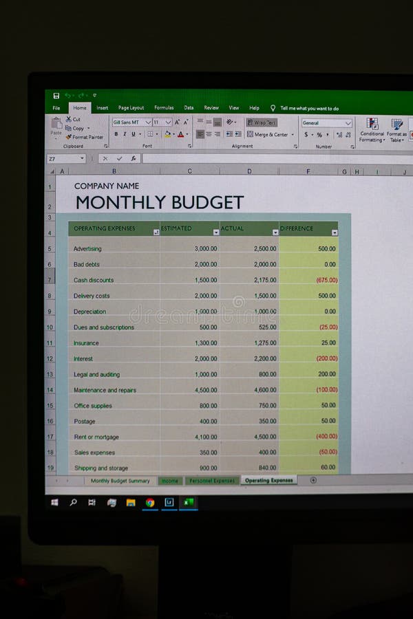 MIcrosoft Office Excel Application, Home Menu on Device Screen ...