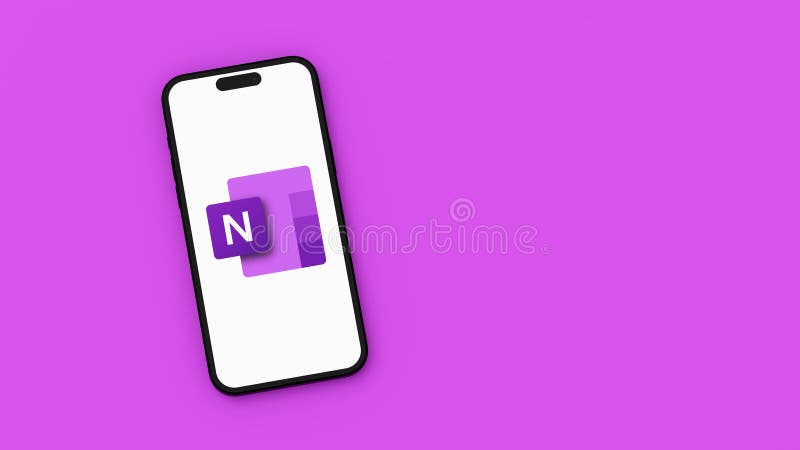 Microsoft OneNote Logo on Mobile Phone Screen on Purple Background with ...