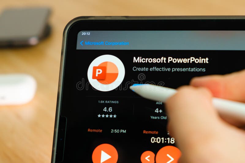 Microsoft PowerPoint Logo Shown by Apple Pencil on the IPad Pro Tablet ...