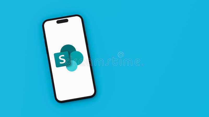 Microsoft Sharepoint Logo on Mobile Phone Screen on Blue Editorial ...