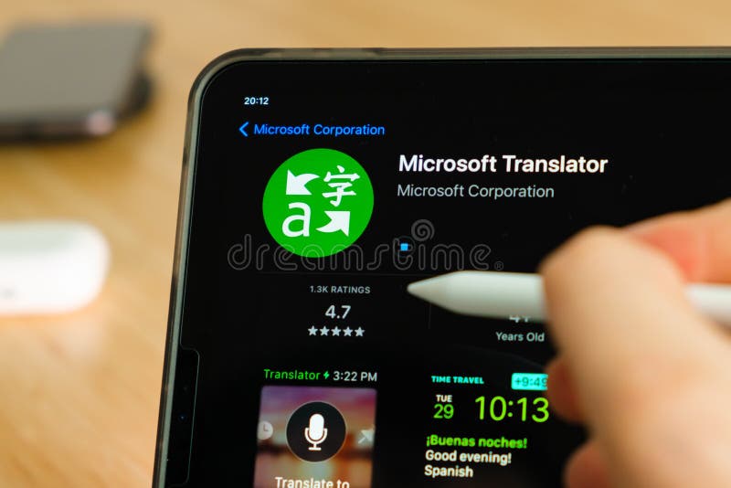 Microsoft Translator Logo Shown by Apple Pencil on the IPad Pro Tablet ...
