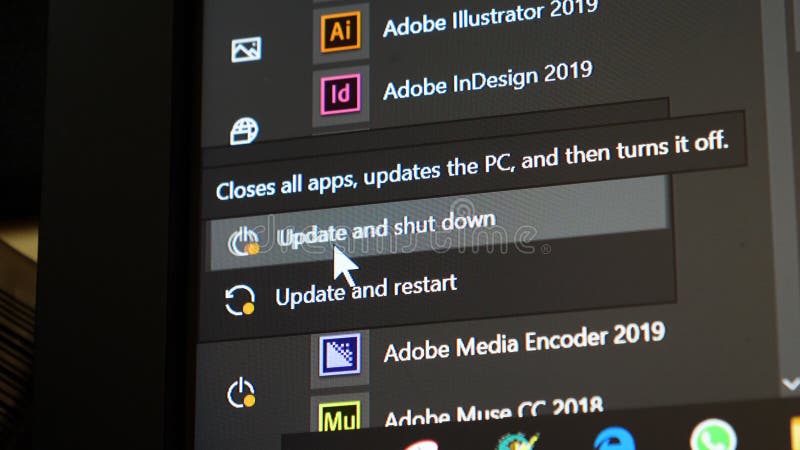 Microsoft Windows Start Key and Selecting Update and Shut Down Computer ...