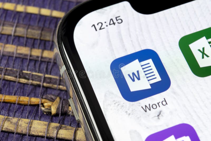 Microsoft Word Application Icon on Apple IPhone X Screen Close-up ...