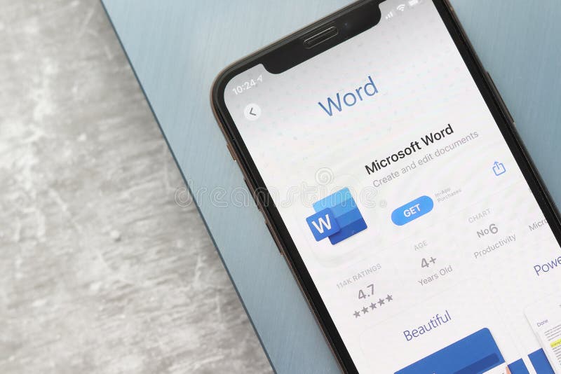 Microsoft Word Application on Mobile Phone Screen. Editorial Image ...