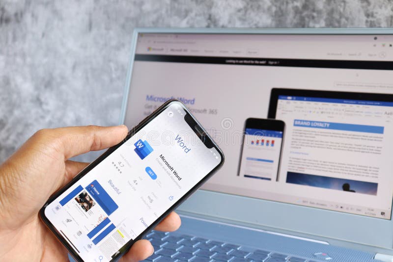 Microsoft Word on Computer Screen and Microsoft Word Logo on Smartphone ...