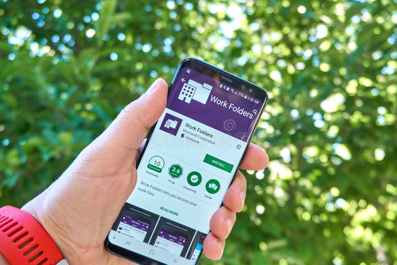 Microsoft Work Folders Mobile App on Samsung S8. Editorial Image ...